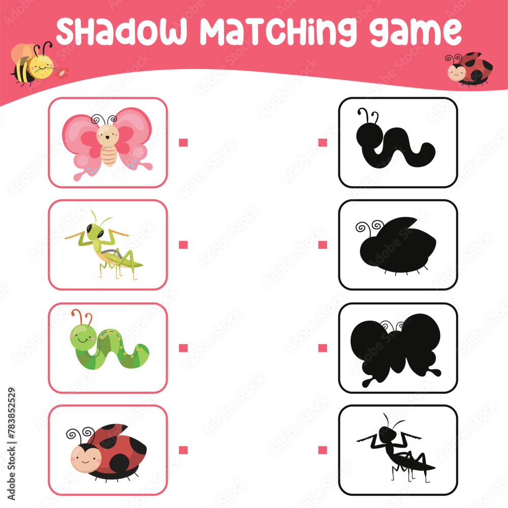 Matching shadow game for children. Find the correct shadow. Worksheet ...