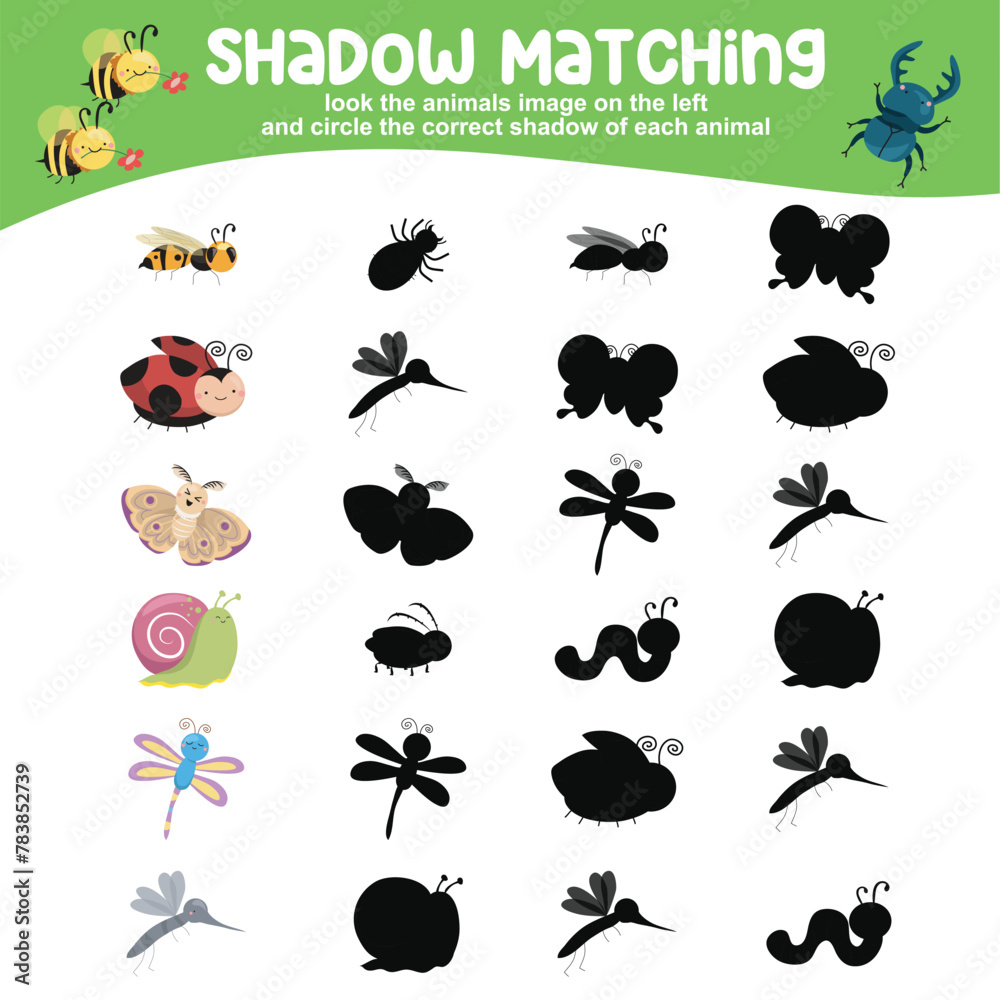 Look the animal image on the left and circle the correct shadow of each ...