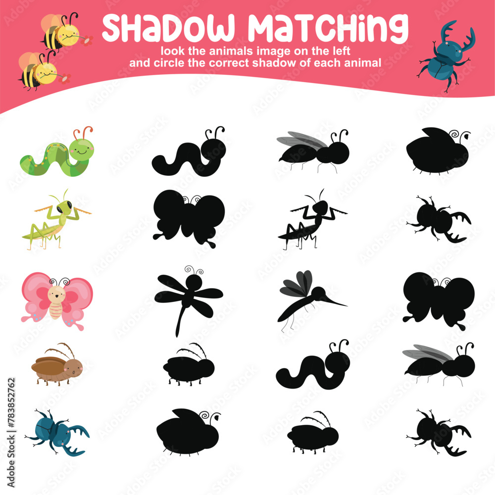 Look the animal image on the left and circle the correct shadow of each ...