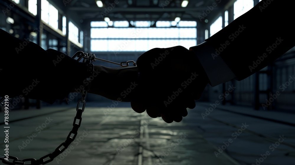 , handcuffed to a wrist, exchanging hands between shady characters in a ...