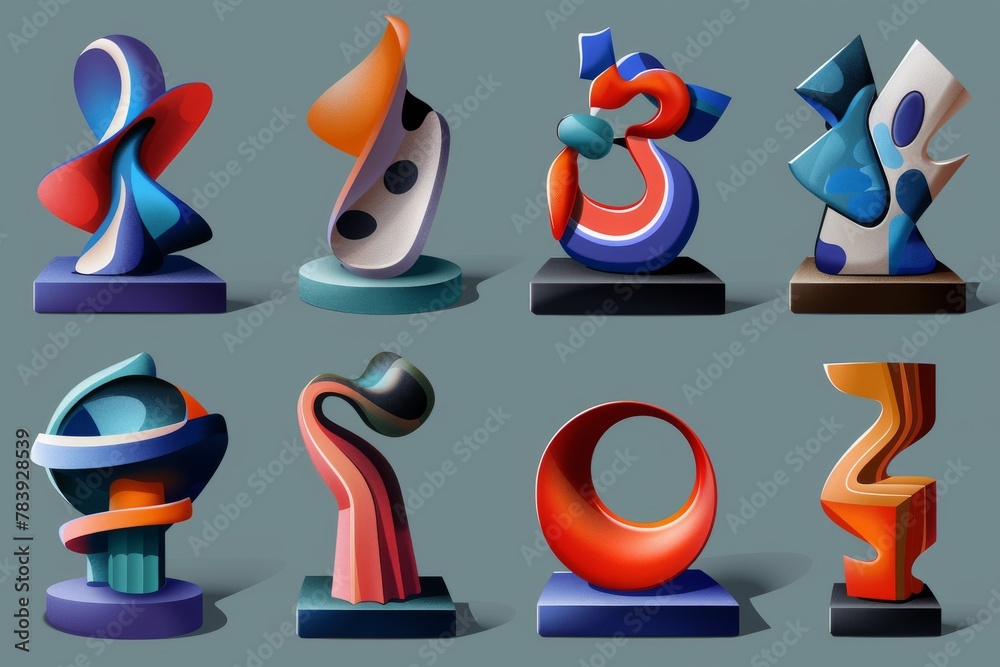 Colorful abstract sculptures set illustration. A vibrant collection of ...