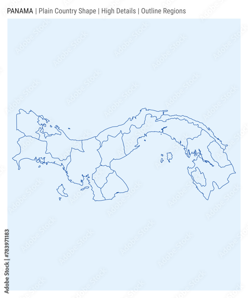 Panama plain country map. High Details. Outline Regions style. Shape of ...