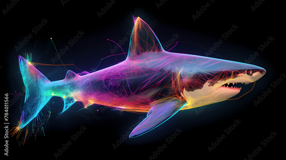 Shark Animal Plexus Neon Black Background Digital Desktop Wallpaper HD ...
