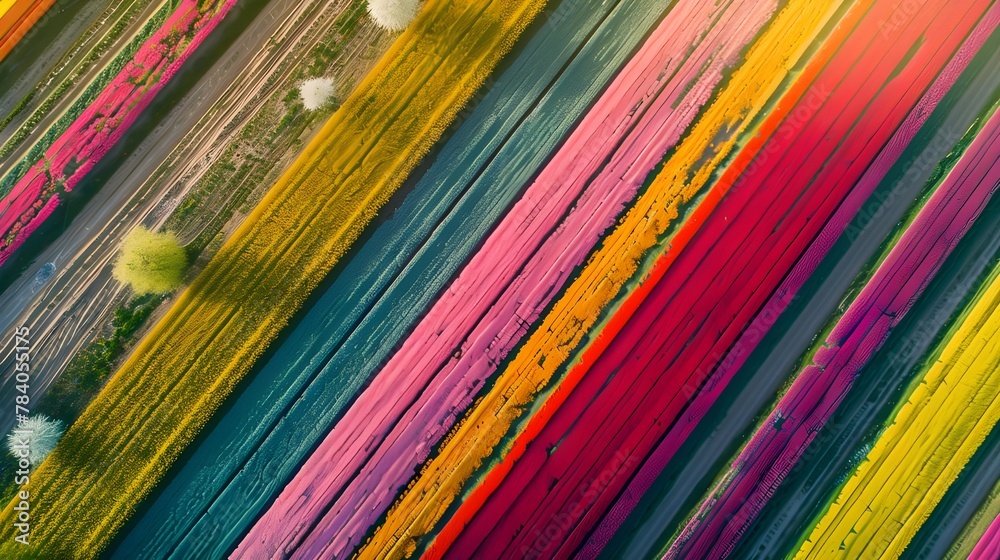 Flower garden field landscape. Abstract drone aerial view of farmland ...