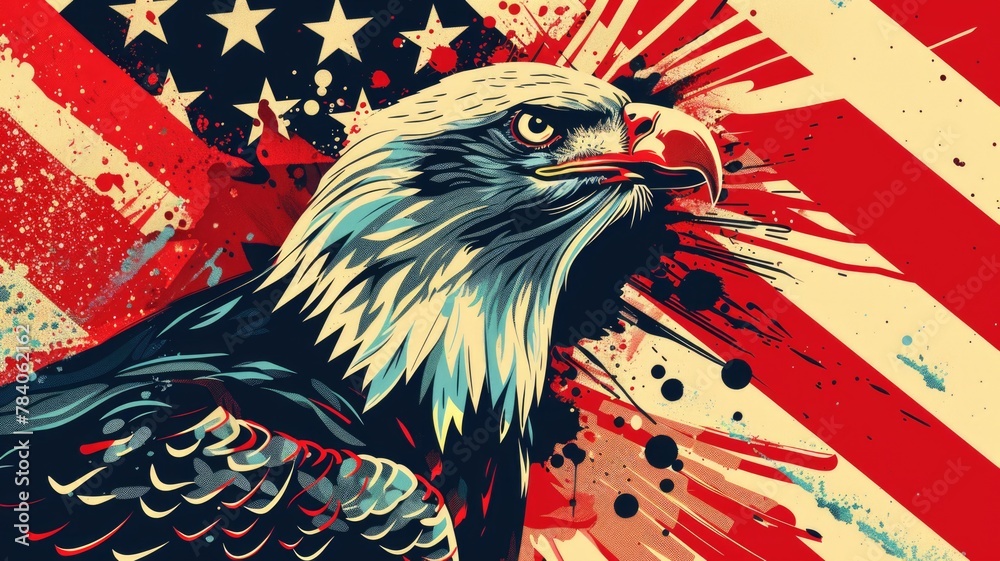 Traditional American symbols such as the bald eagle, historical ...