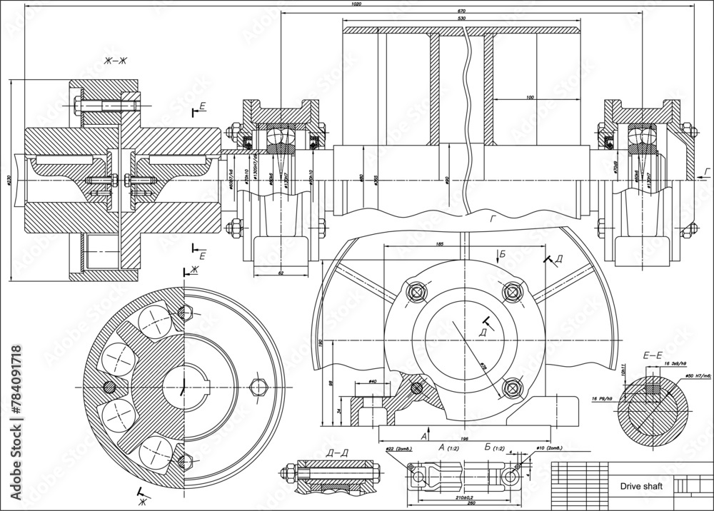 Assembly drawing of reducer. Vector drawing of steel mechanical device ...