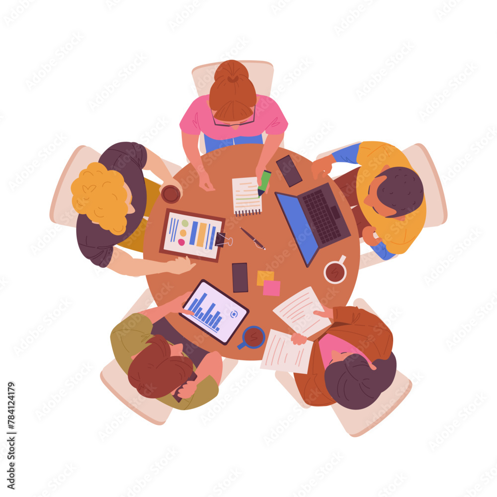 People at table view from above. Men and women working top view ...