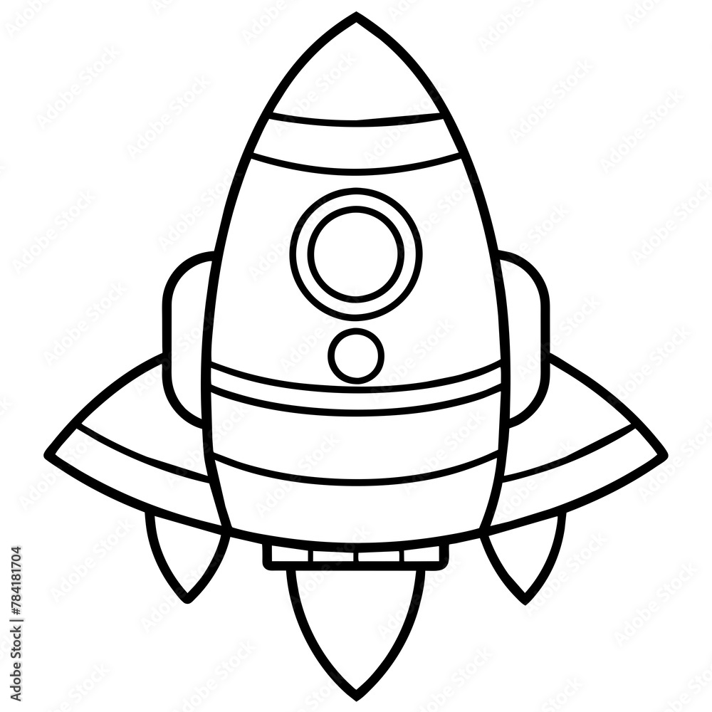 cartoon rocket vector illustration. Line art kid's coloring page Stock ...