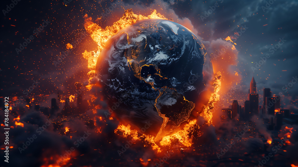 Planet in Peril: Conceptual Illustration of Earth's Collapse Stock ...