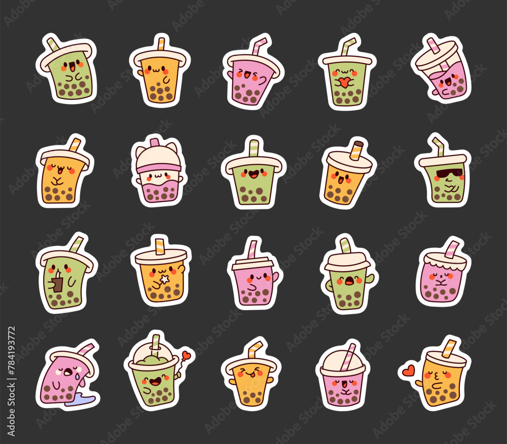 Stock-Vektorgrafik „Cute kawaii bubble tea. Sticker Bookmark. Milk ...