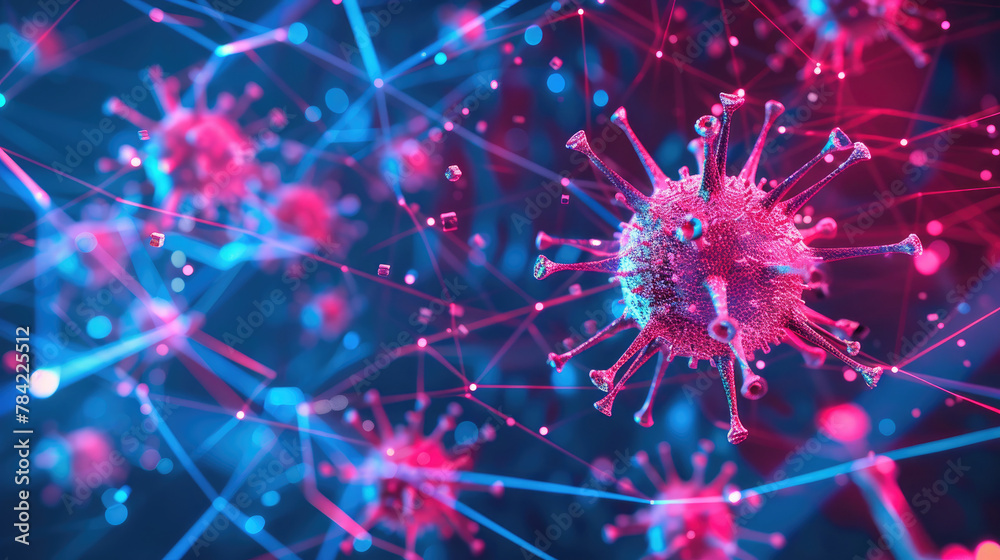 The concept of a computer virus spreading through a network. Showcase a ...