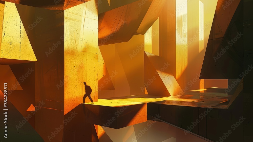 Artistic play of shadows and shapes, different sizes and hues building ...