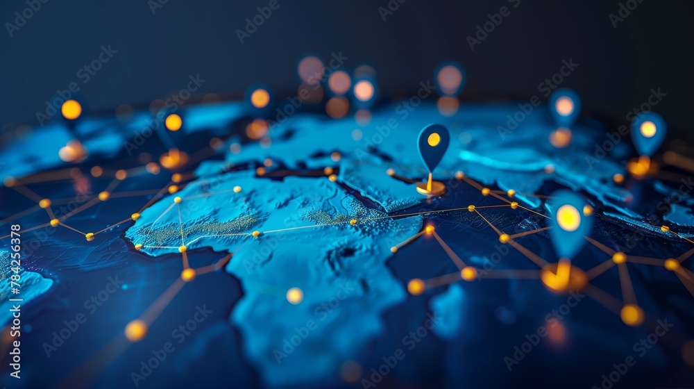 Business Location: A 3D vector illustration of a map with pins ...