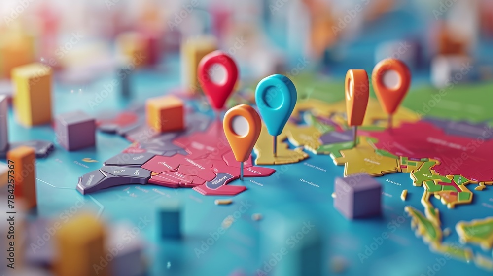 Education and Learning: A 3D vector illustration of a map with pins ...