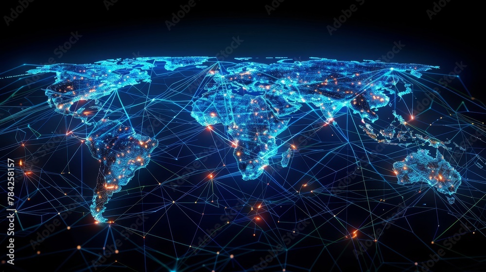 Global Connectivity A 3d Vector Illustration Of A World Map With Lines Connecting Cities And