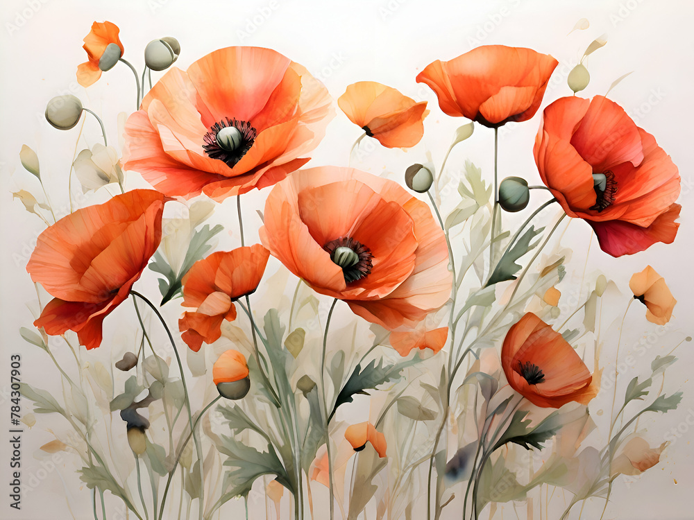 Ilustración de Stock poppy flowers on a white background. Editable art ...