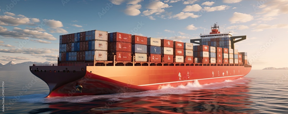 Freight ship carrying cargo containers, a vital link in global trade ...