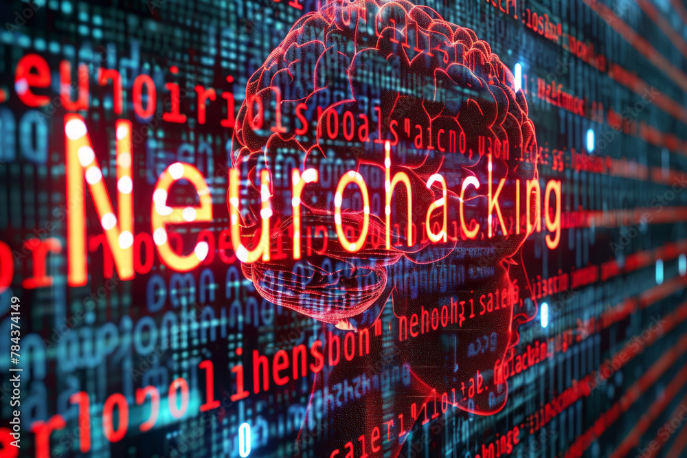 The human brain with neurons. Neurohacking. The development of brain activity. Stock Photo ...