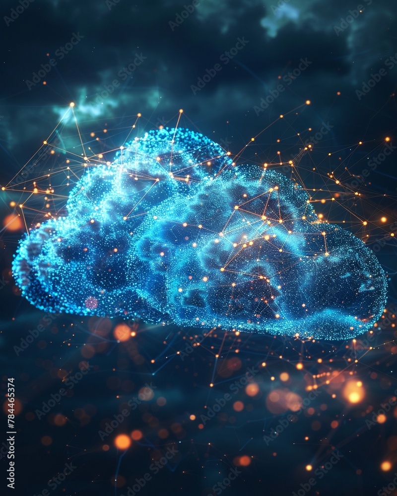 Abstract digital depictions of cloud technology engineering serve as ...