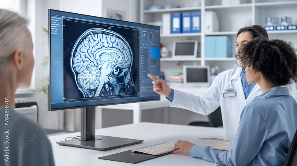 Doctor Discussing MRI Brain Scan Results with Colleague in Modern ...
