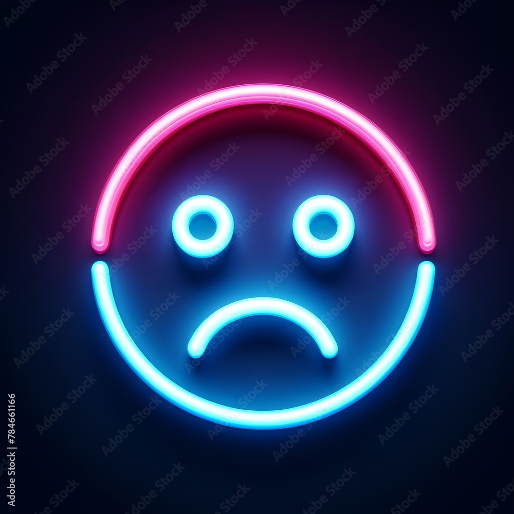 Ilustración de Stock Sad emoji in neon style and cyberpunk colors ...