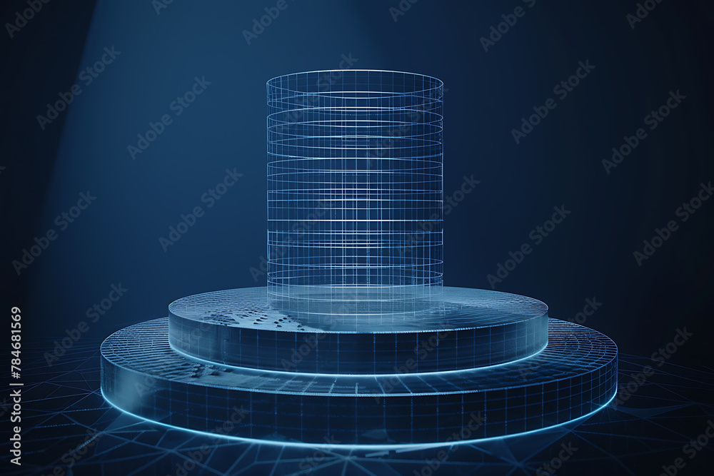 Modern wireframe-based visualization of a glowing translucent ...