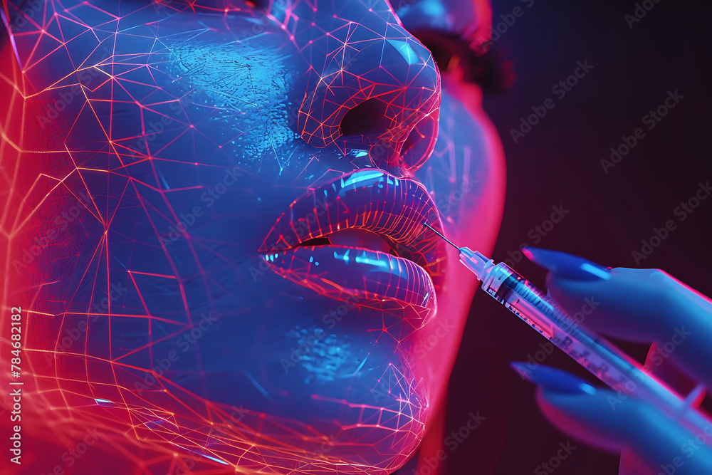 Intricate wireframe visualization featuring a glowing translucent ...