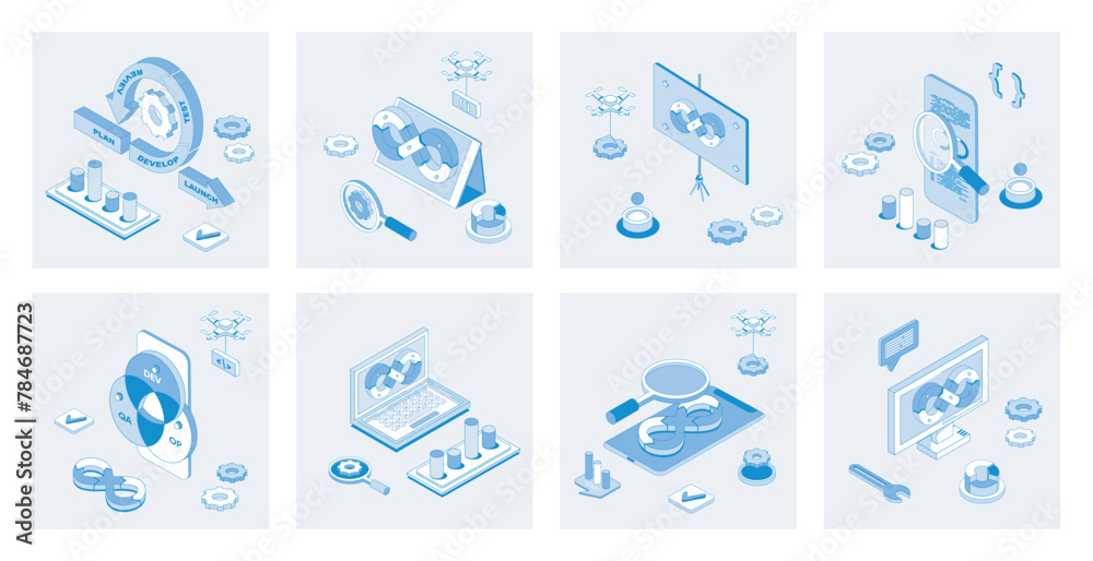 DevOps 3d isometric concept set with isometric icons design for web ...