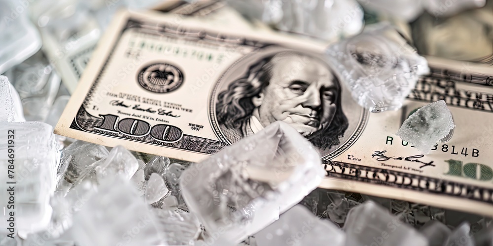 frozen assets - cash money (US dollars) on ice Stock Photo | Adobe Stock