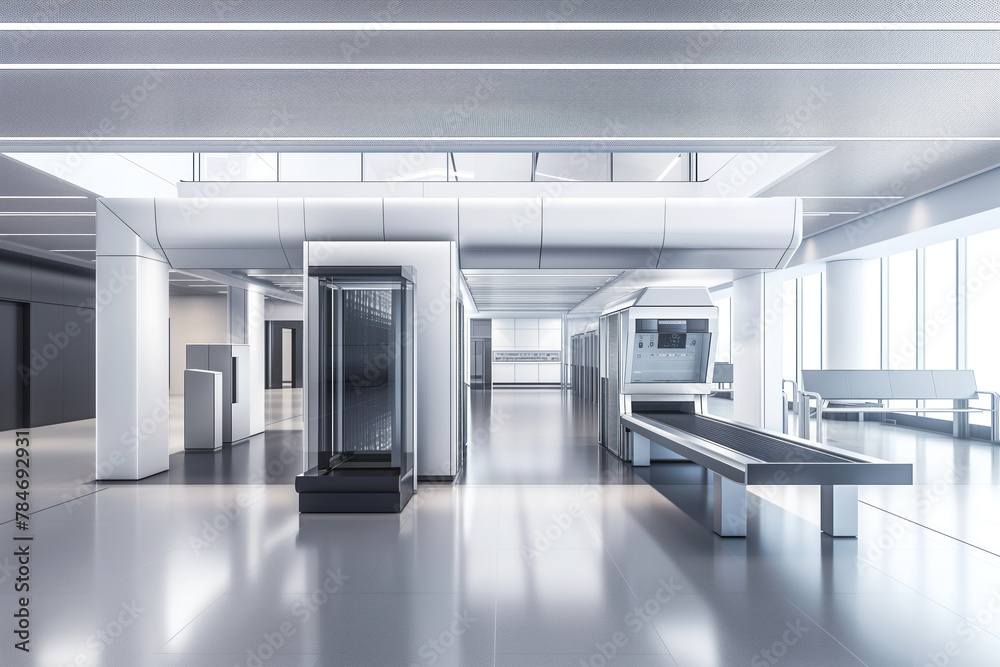 Baggage check-in X-ray machine at airport counter is installed on ...