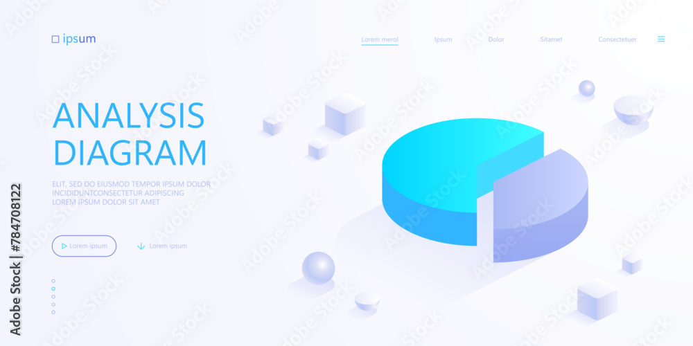 Pie chart with two slice in isometric view. Statistics analytics growth ...