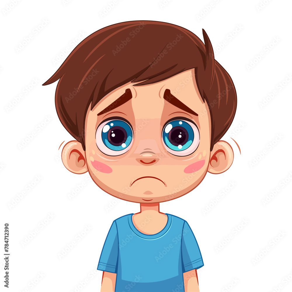 cute boy with sad face on white background vector illustration graphic ...