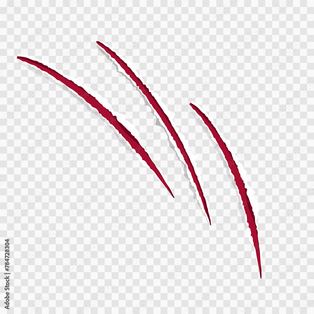 Cat claws red scratches, torn paper edge isolated on transparent ...