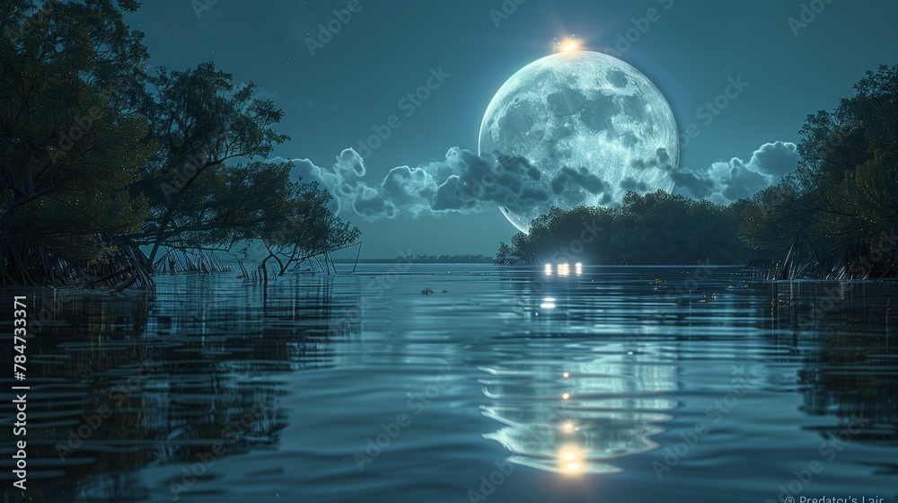 A hidden alcove in the mangrove forest reveals a saltwater crocodile's ...
