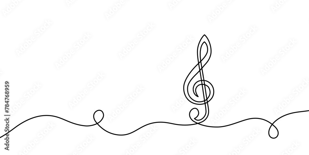 Music clef one line. Art note. Continuous lineart drawing. Hand draw ...