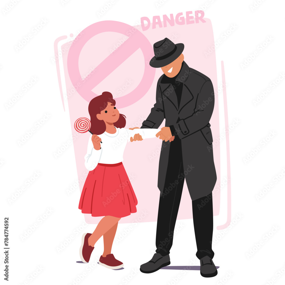 Pedophilia, Kidnapping Crime Concept. Stranger or Pedophile Character ...