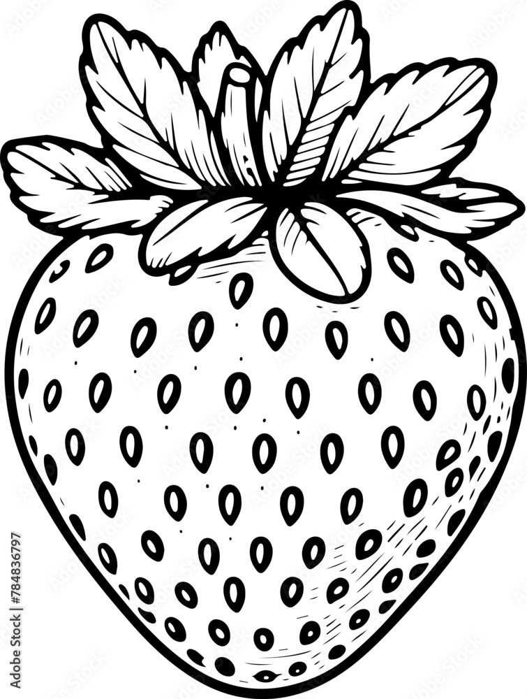 Fraise. Fruit isolé pour page ou livre de coloriage adapté adulte ou ...