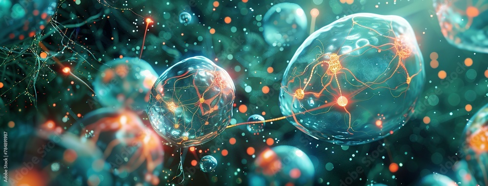 A sci-fi network of cells and futuristic alien bubbles. Neural ...