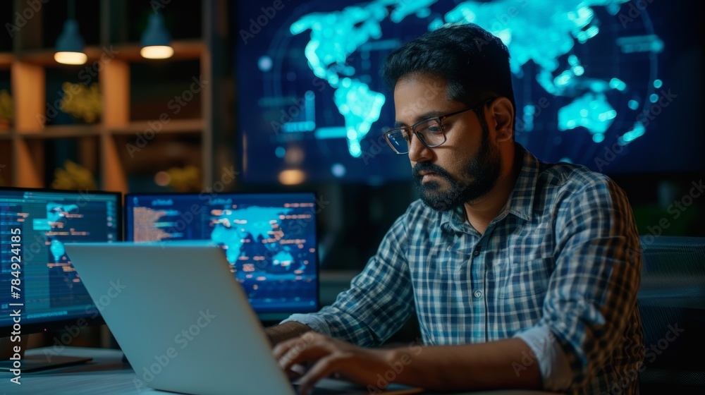 Indian Male Product Distribution Expert Holding Laptop Computer ...