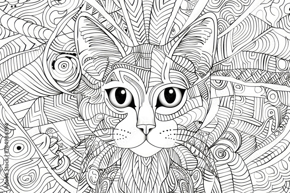 Hand drawn cat zentangle style. Coloring book for kids and adults.For ...