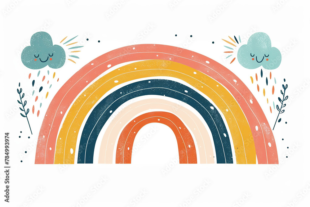 Boho baby rainbow and clouds, cute illustration on white background for ...