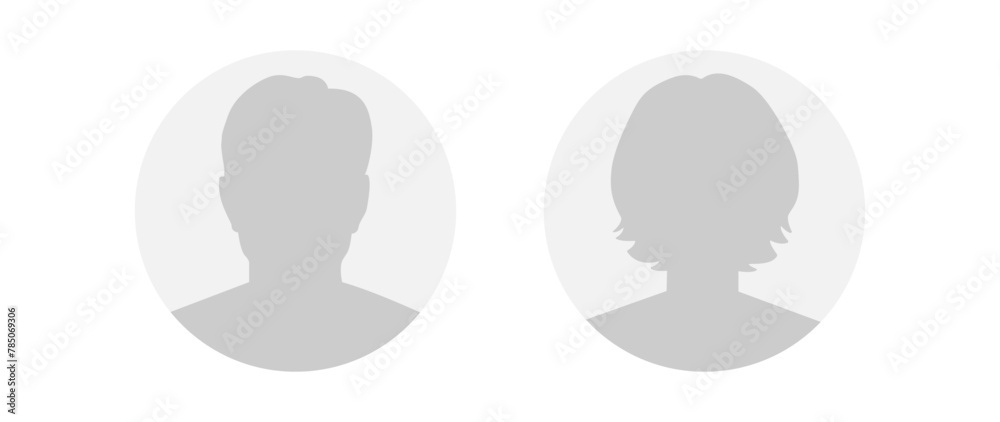 Vector flat illustration in grayscale. Round icons of man and woman ...