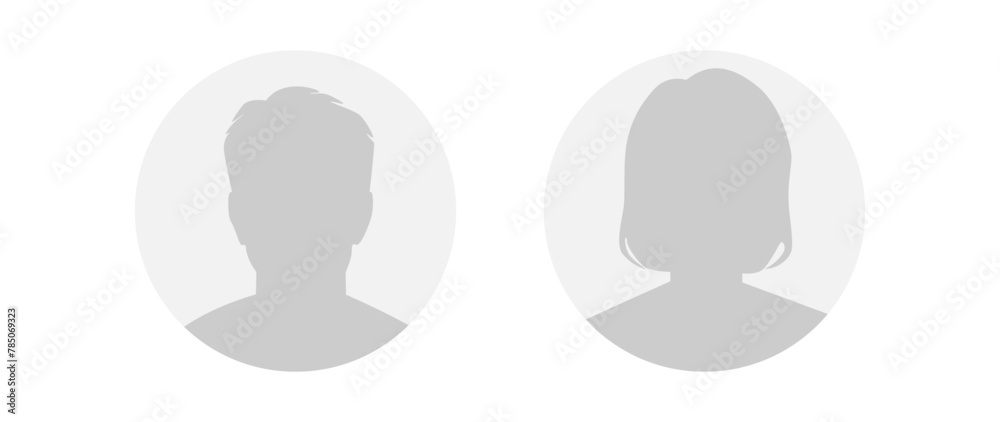 Vector flat illustration in grayscale. Round icons of man and woman ...