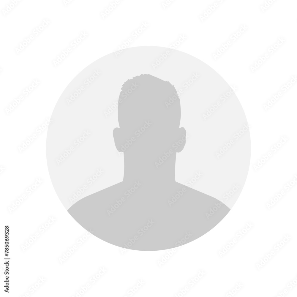 Vector flat illustration. Round gray man icon. Avatar, user profile ...