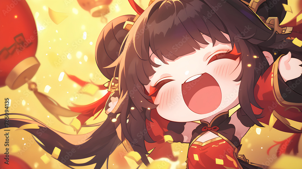 chibi anime style, cute chinese chibi anime girl wearing chinese ...