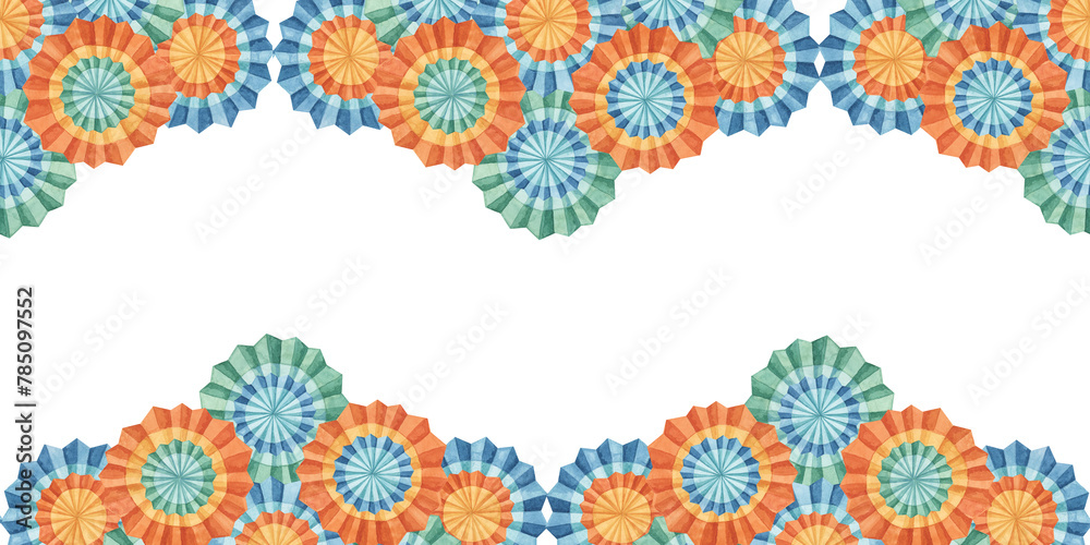 Seamless border from fiesta flowers. Hand drawn watercolor clipart ...