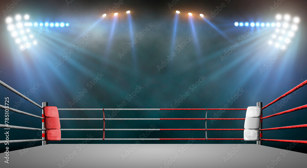 Empty boxing ring in arena, spotlights, Dramatic fighters background ...