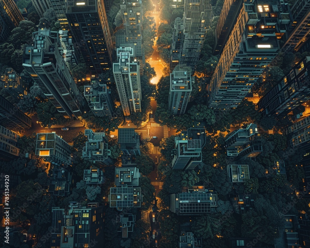 Imagine a bustling cityscape with futuristic buildings all powered by ...
