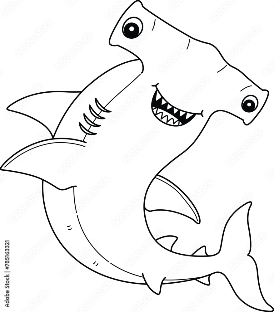 Hammerhead Shark Isolated Coloring Page for Kids Stock Vector | Adobe Stock