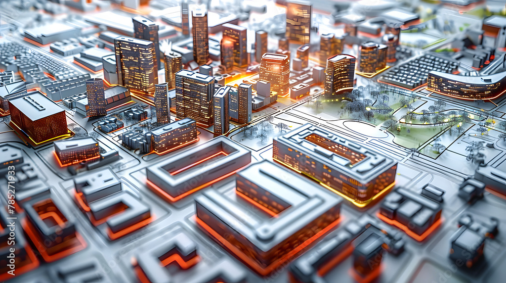 A detailed, technical blueprint showcasing urban planning and city ...